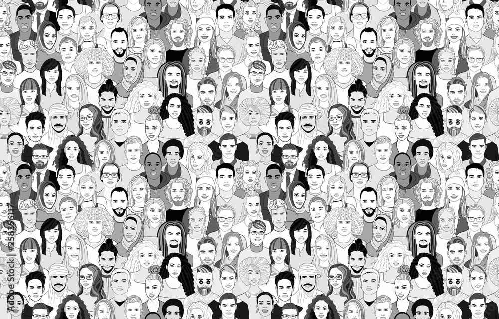 A large set of faces of young people of different nationalities ...