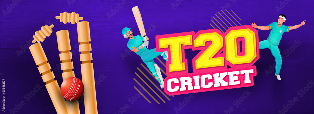 Cricket player in different pose with cricket equipment on blue ...