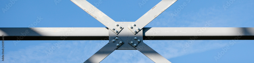 Steel frame joint detail of new building in construction - panoramic ...