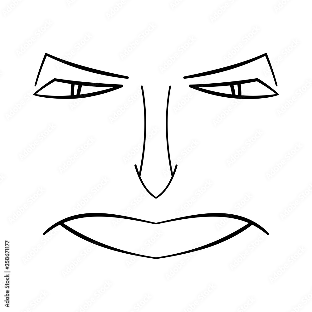 Abstract face symbol, icon white background. Black and white cartoon ...
