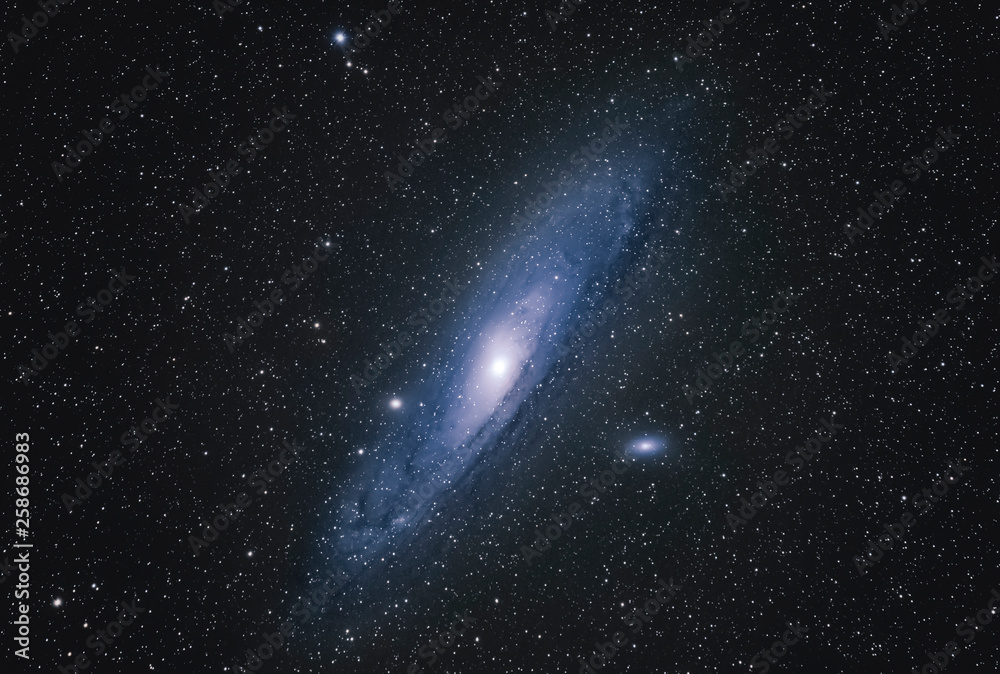 Andromeda Galaxy M31 with Nebula, Open Cluster, Globular Cluster, stars and space dust in the ...
