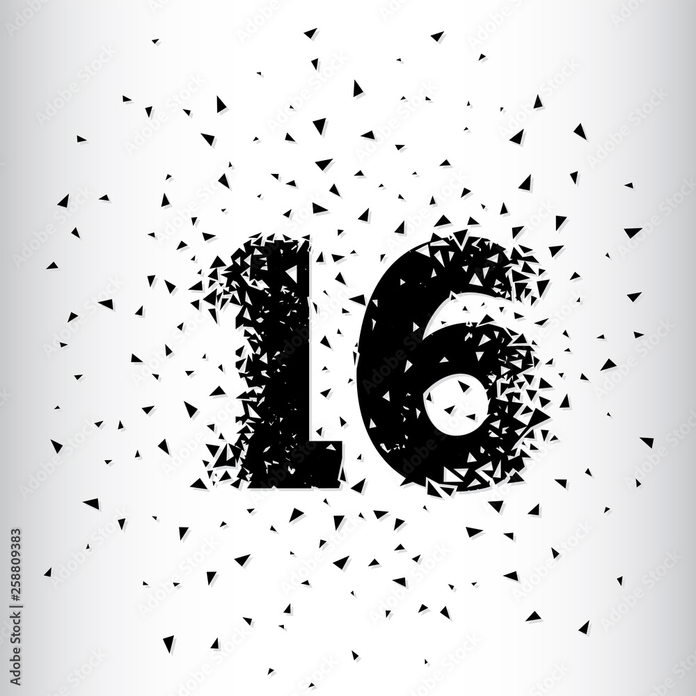 Broken numbers 16. Explosion effects. Vector and illustration. Stock ...