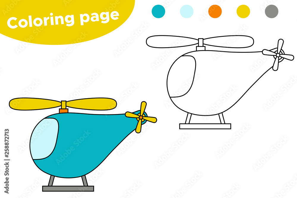 Coloring book page for preschool kids. Vector cartoon helicopter. Stock ...