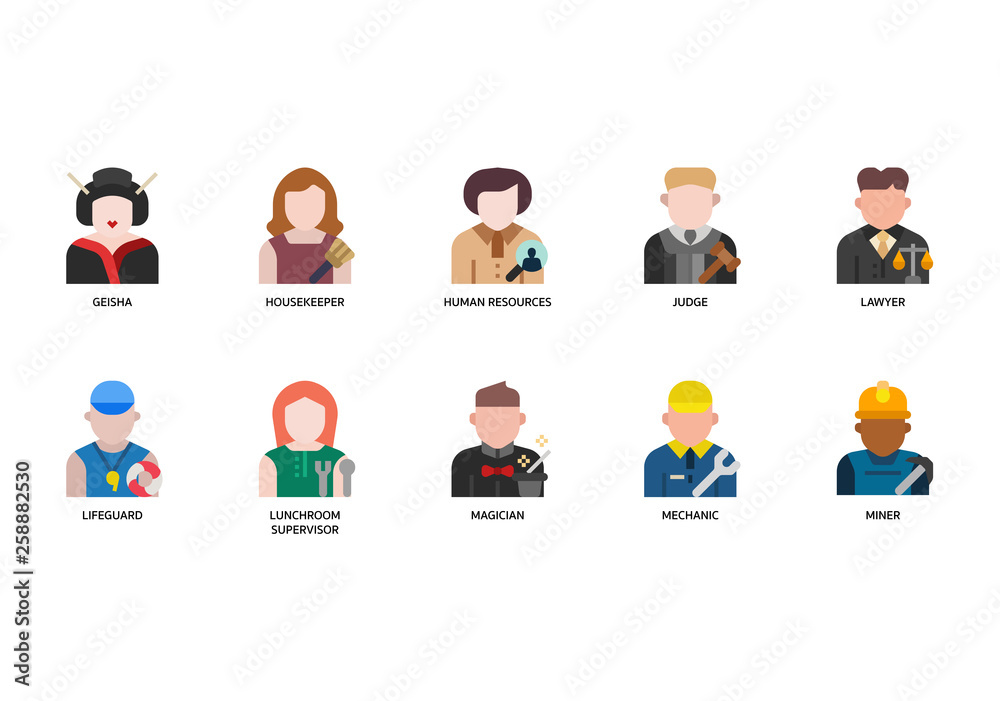 Jobs and occupations icons set Stock Vector | Adobe Stock