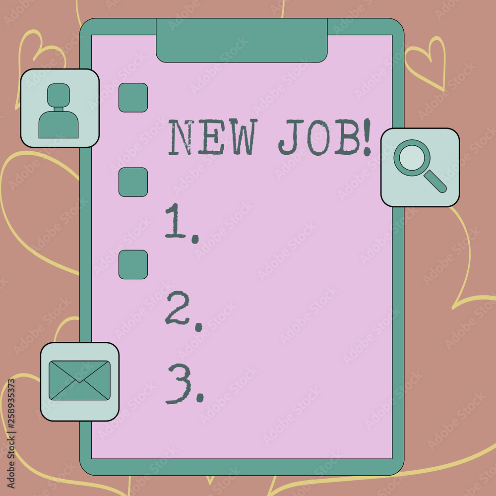 Writing note showing New Job. Business concept for recently having paid ...