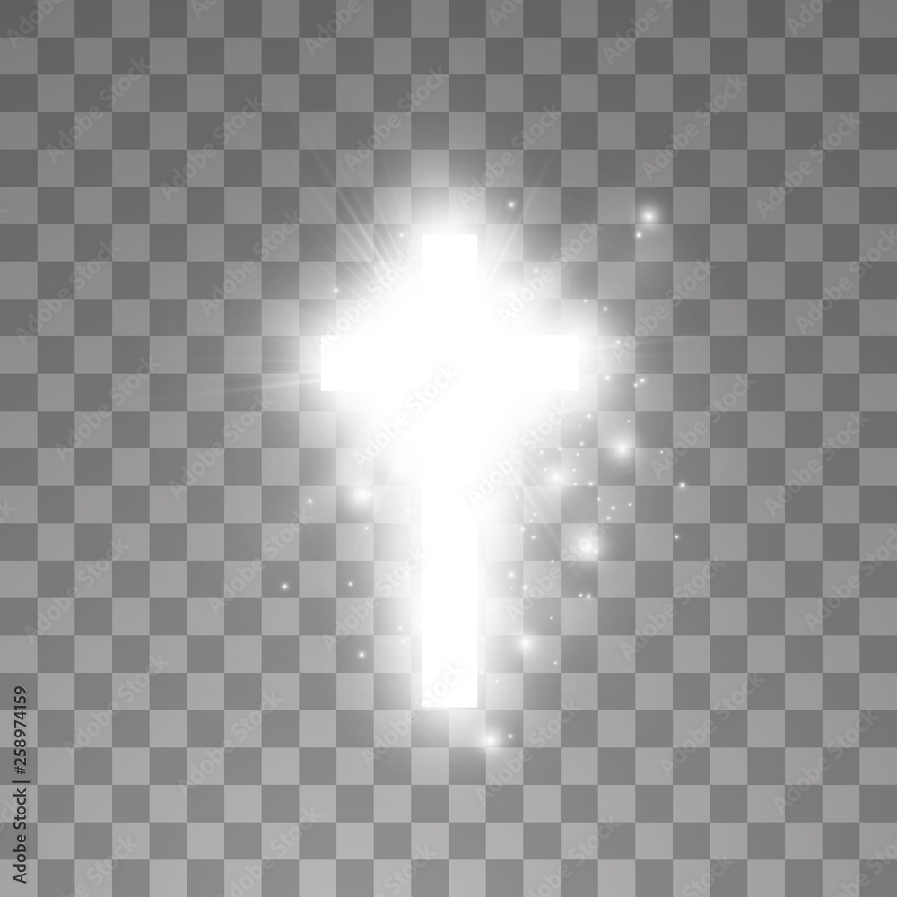 Shining white cross on transparent background. Glowing saint cross ...