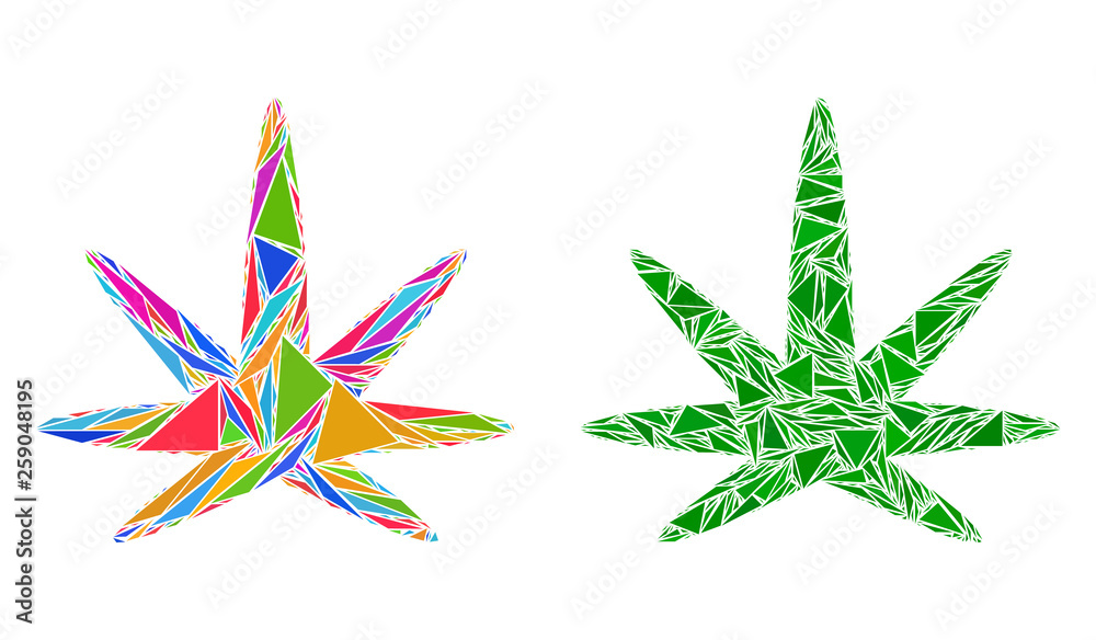 Triangle mosaic Cannabis leaf icons composed of triangle items in ...