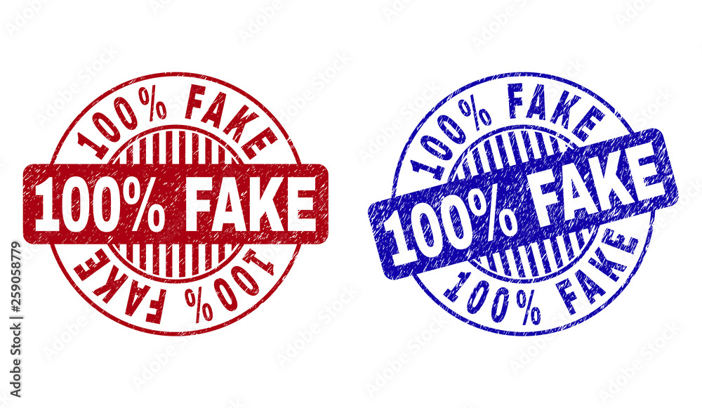 Grunge 100% FAKE round stamp seals isolated on a white background ...