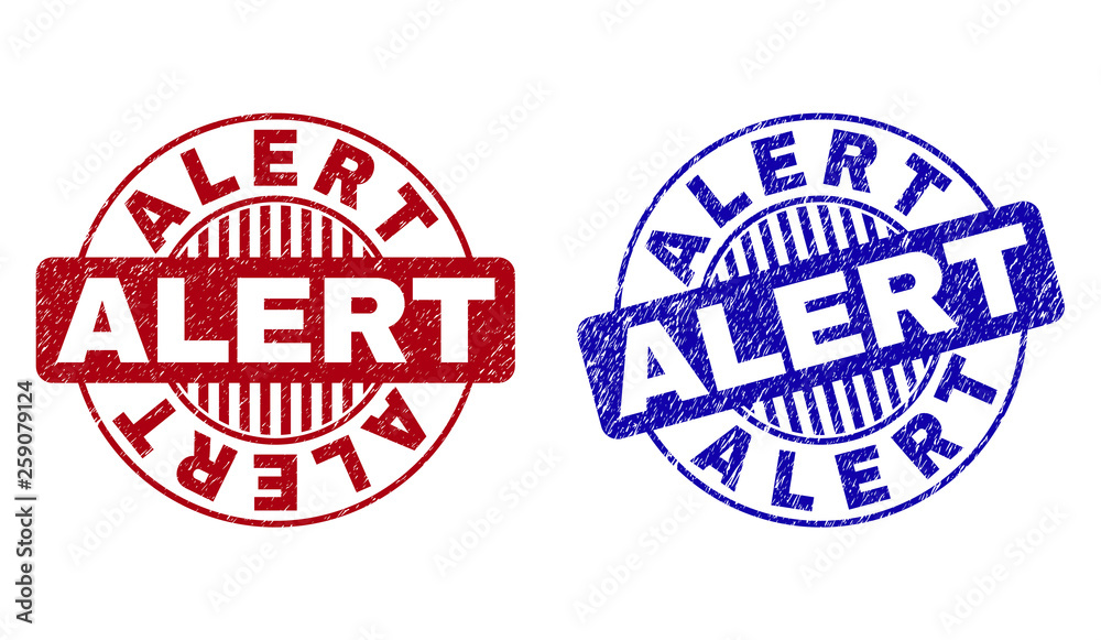 Grunge ALERT round stamp seals isolated on a white background. Round ...