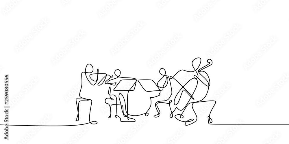 continuous line drawing of jazz classical music concert performance on ...