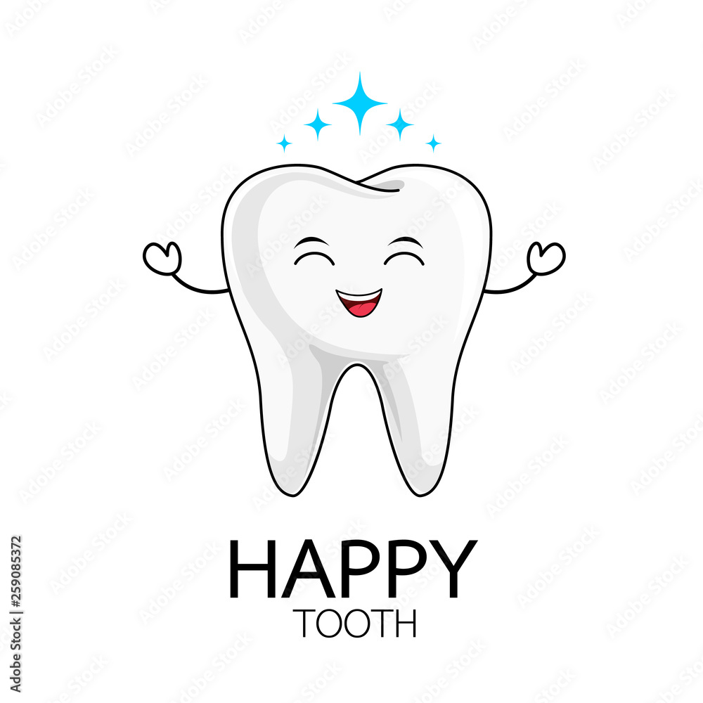 cute cartoon happy tooth character. Dental care concept. Vector ...
