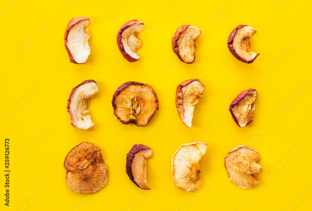 Creative food knolling. Slices of organic sun dried fruits dehydrated ...