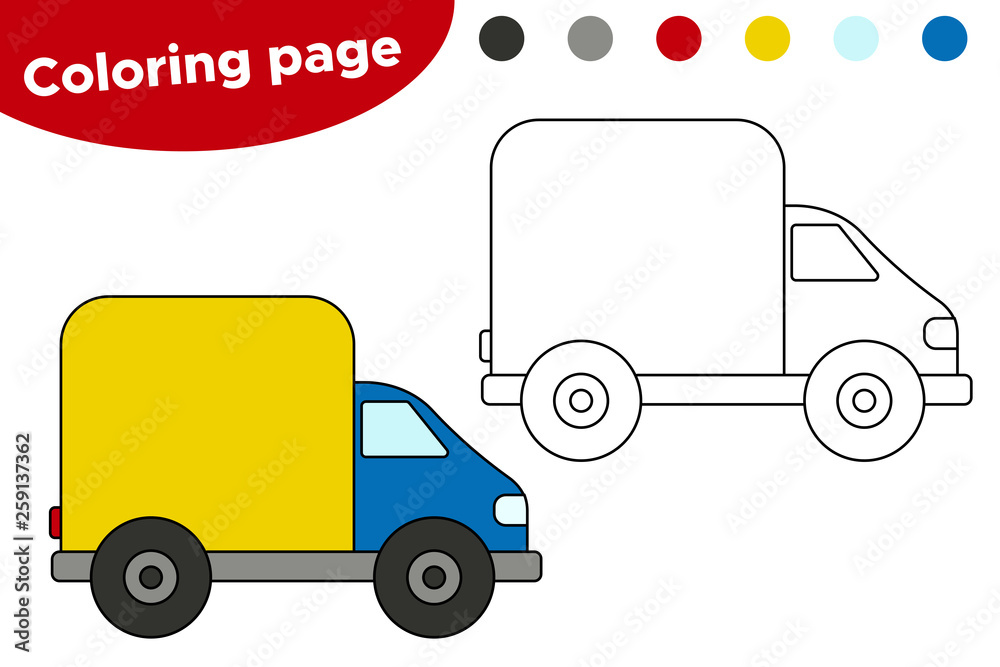 Coloring page for kids. Vector cartoon truck. Educational game for ...