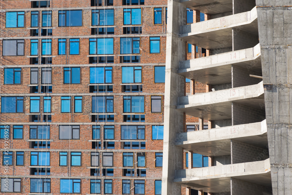 wall with window openings in a multi-storey high-rise residential ...