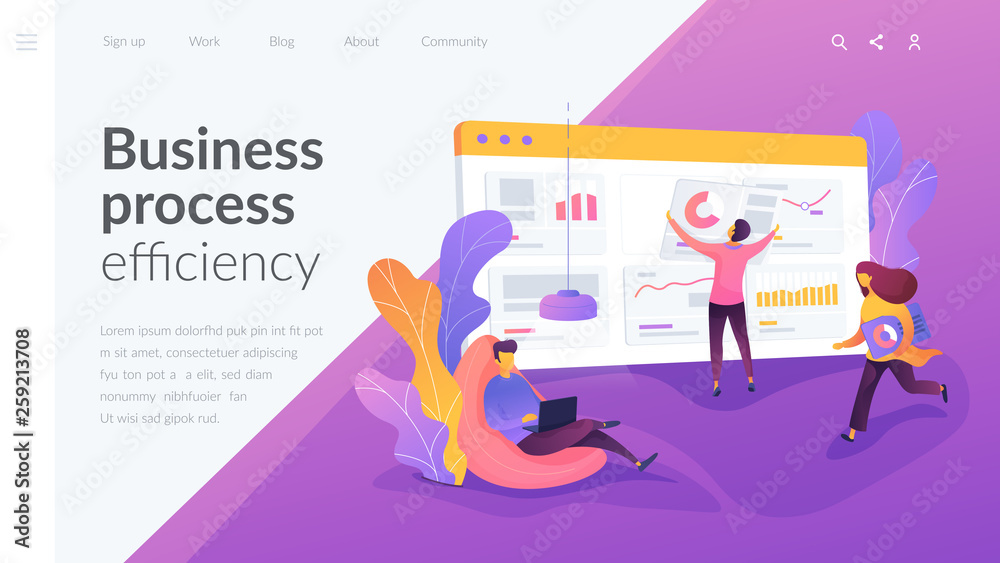 Business workflow, business process efficiency, working activity pattern concept. Website ...