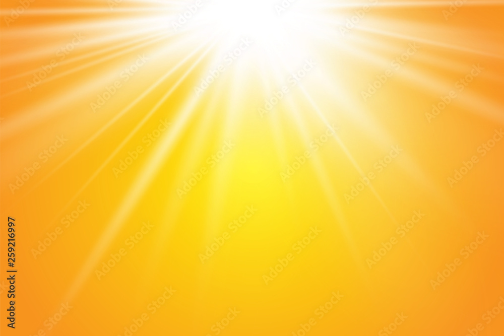 Warm sun on a yellow background. Leto.bliki solar rays Stock Vector ...