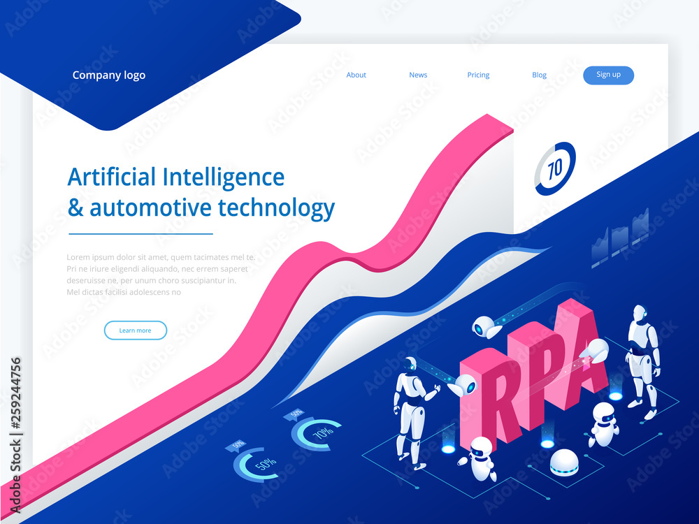 Isometric concept of RPA, artificial intelligence, robotics process ...