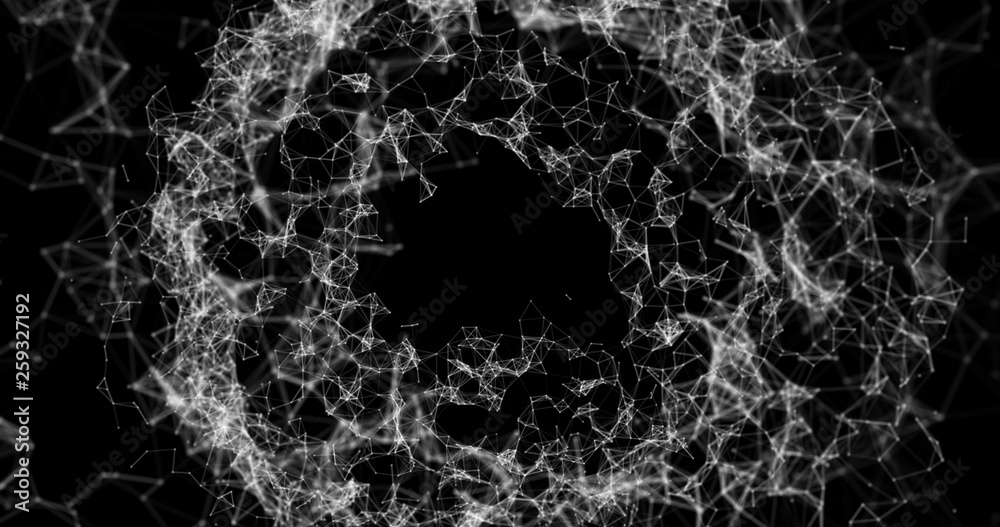 Infinite motion of lines and particles. Plexus zoom pattern. Abstract particles and lines ...