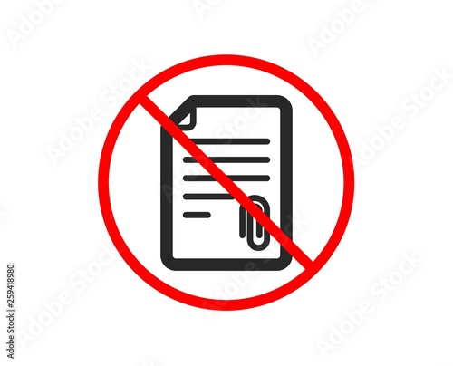 No or Stop. CV attachment icon. Document file symbol. Prohibited ban ...