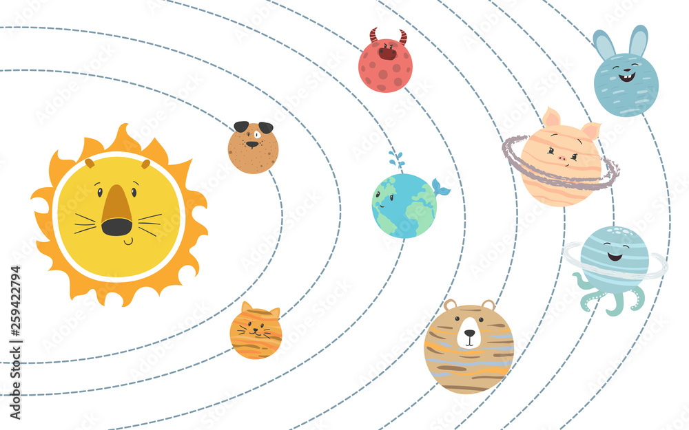Cartoon solar system with cute planets for kids. Vector illustration ...