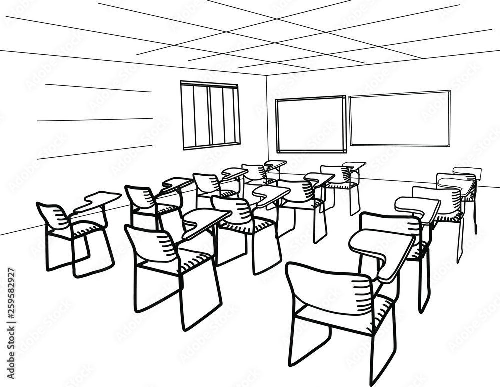 Empty Classroom. Line drawing. Vector Stock Vector | Adobe Stock