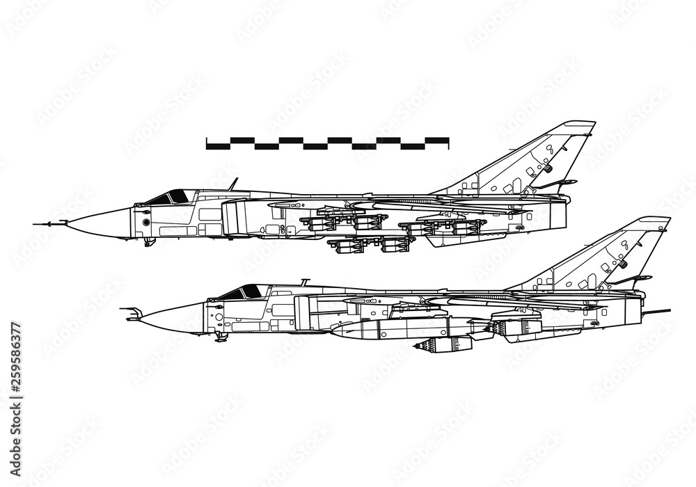 Sukhoi Su-24 Fencer. Outline drawing Stock Vector | Adobe Stock