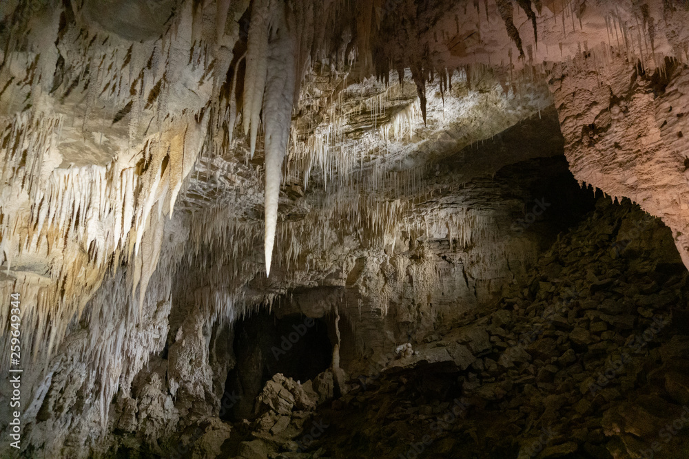 View of stalactites in Ruakuri Cave in Waitomo in New Zealand Stock ...