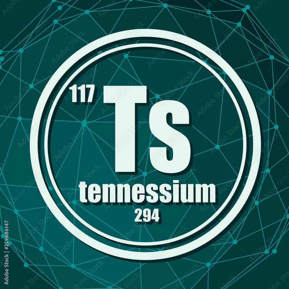 Tennessium chemical element. Sign with atomic number and atomic weight ...