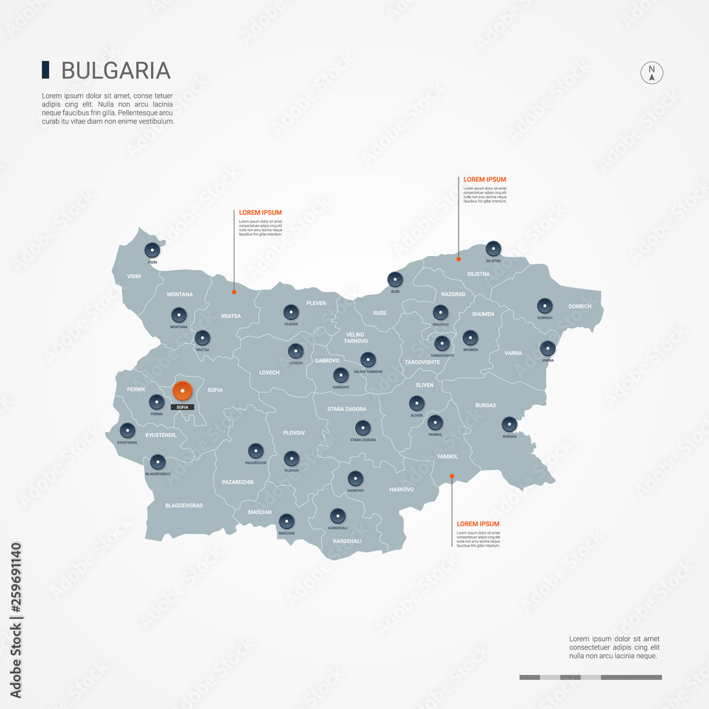 Bulgaria map with borders, cities, capital and administrative divisions ...