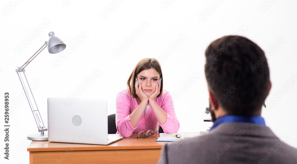 Fully engaged. Man applying for job. Human resource manager conducting ...