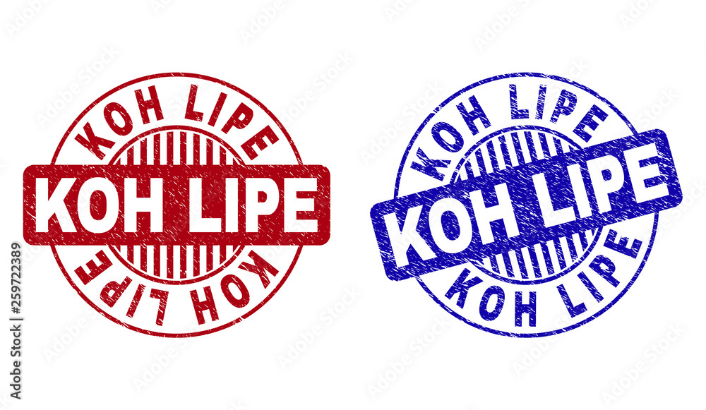 Grunge KOH LIPE round stamp seals isolated on a white background. Round ...