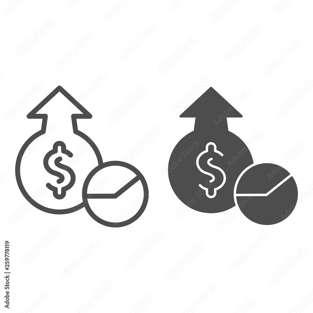 Economic growth rate line and glyph icon. Increase chart vector illustration isolated on white ...