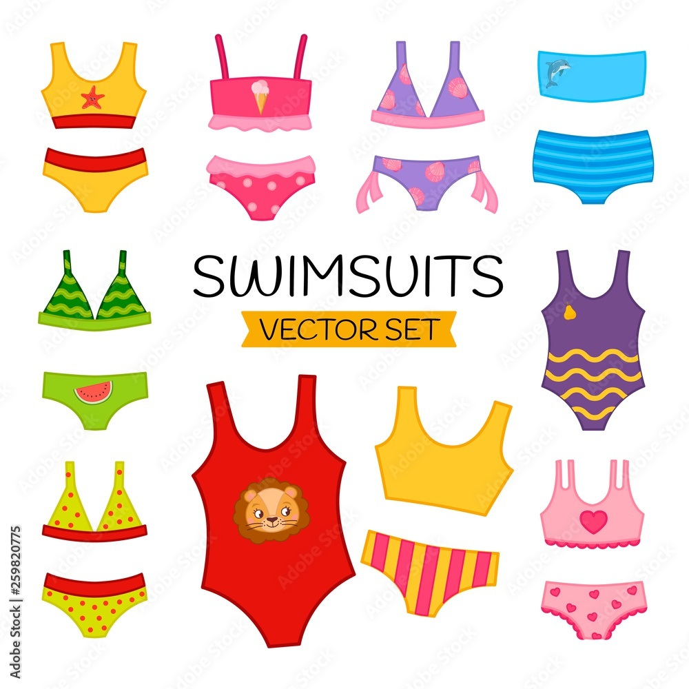Vector set of cartoon different swimsuits. Stock Vector | Adobe Stock