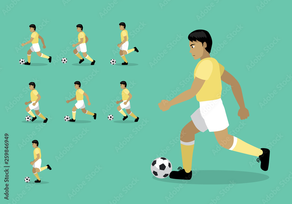 Soccer Player Football Dribble Animation Motion Sequence Cartoon Vector ...