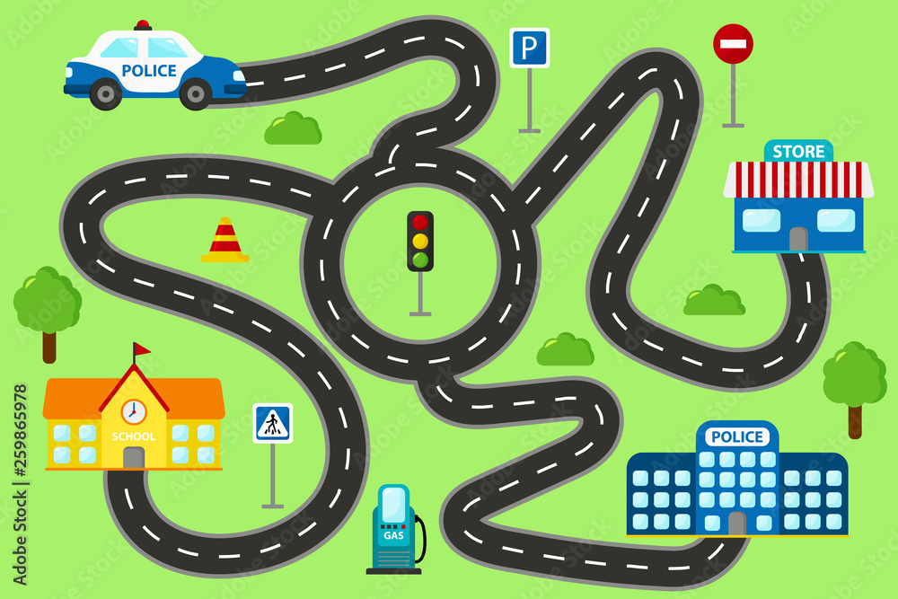 Maze road game for preschool kids. Help the police car find right path ...