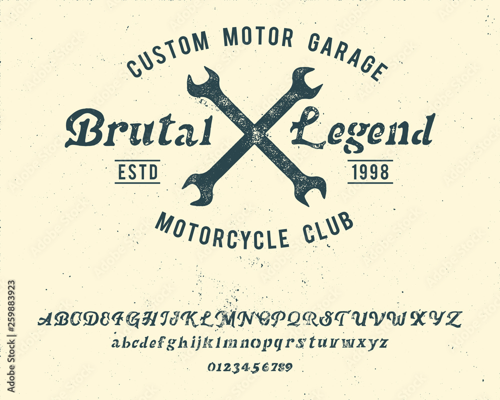 เวกเตอร์ Stock Brutal Legend. Handmade font. Vintage typeface. Custom ...