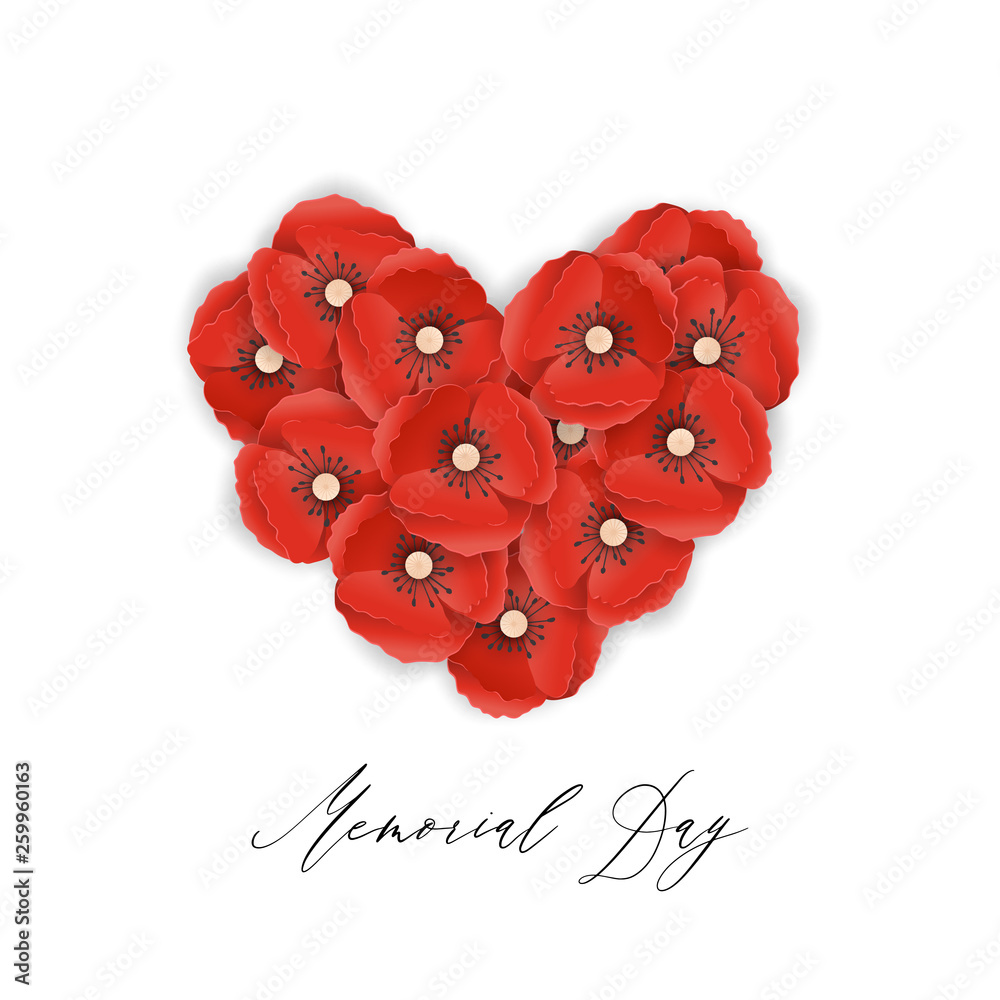 Memorial Day Banner with Red Paper Cut Poppy Flowers. Remembrance Day ...