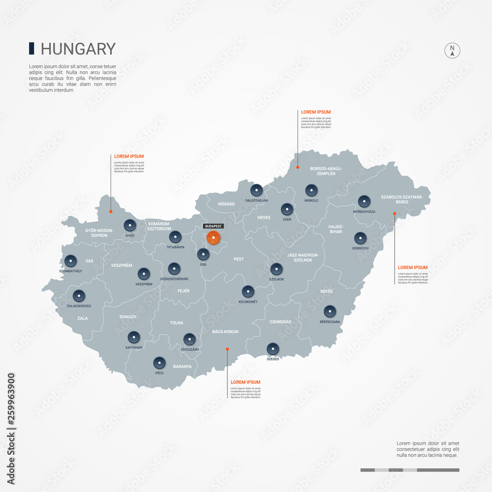 Hungary map with borders, cities, capital and administrative divisions ...