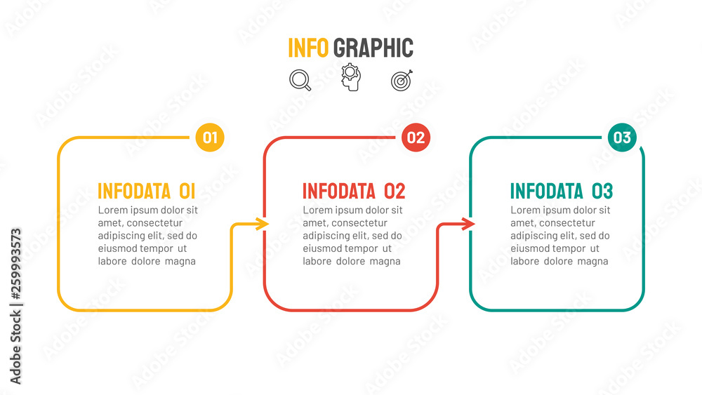 Business process design label with marketing icons. Timeline ...