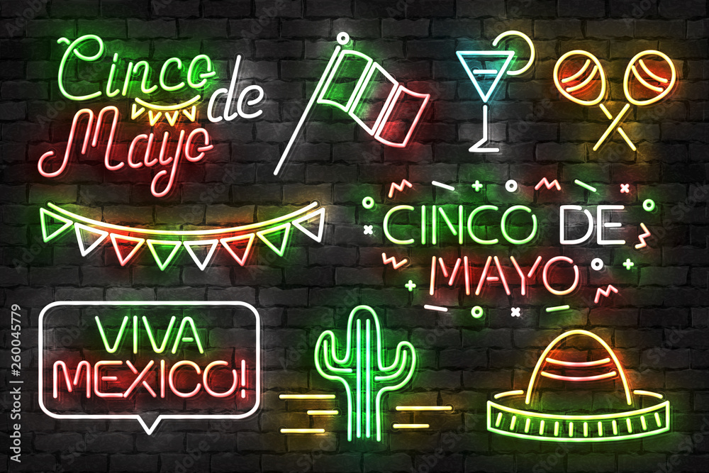 Vector set of realistic isolated neon sign of Cinco De Mayo logo for ...