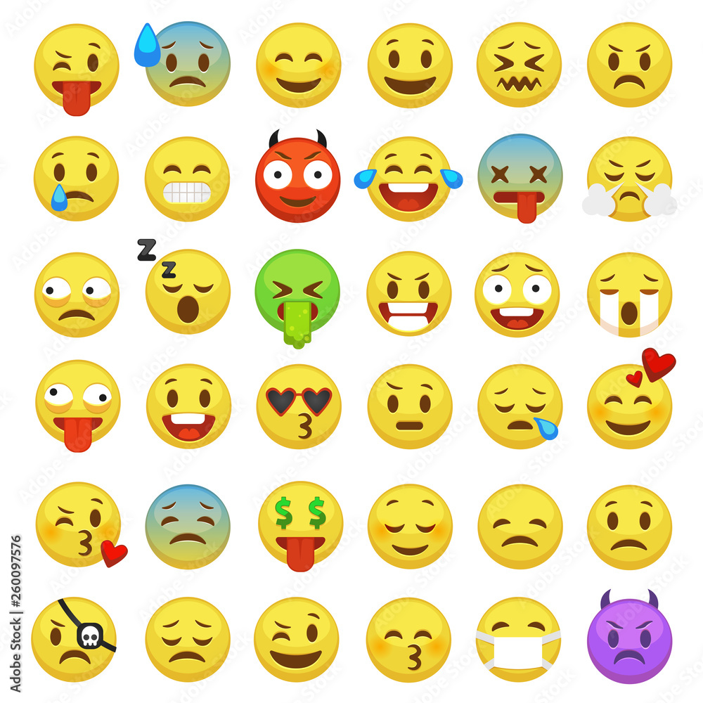 Emoticons set. Emoji faces emoticon smile funny digital smiley ...