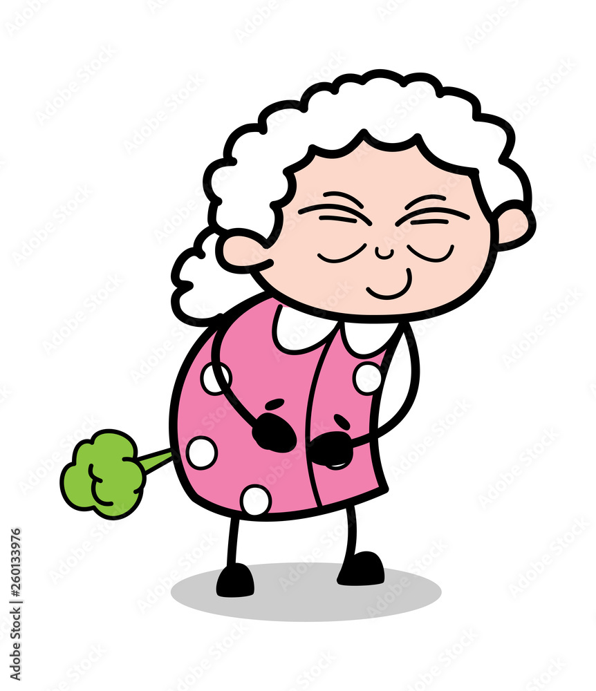 Fart - Old Cartoon Granny Vector Illustration Stock Vector | Adobe Stock