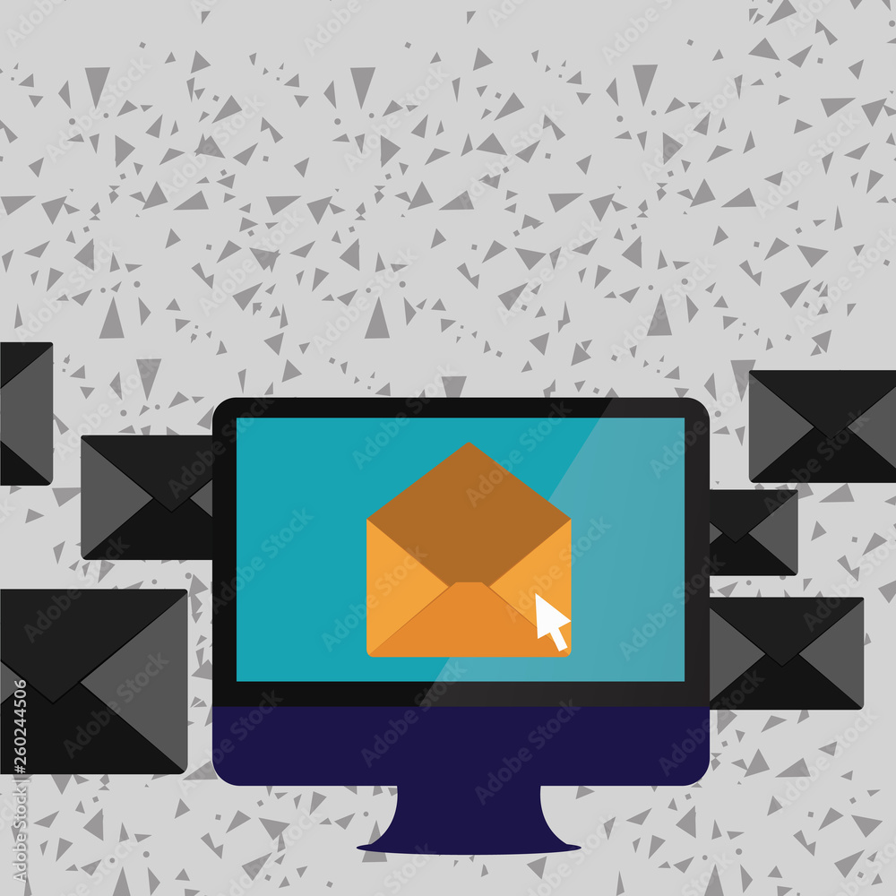 Open Color Envelope inside Computer Screen. Letter Casing Surrounds the ...