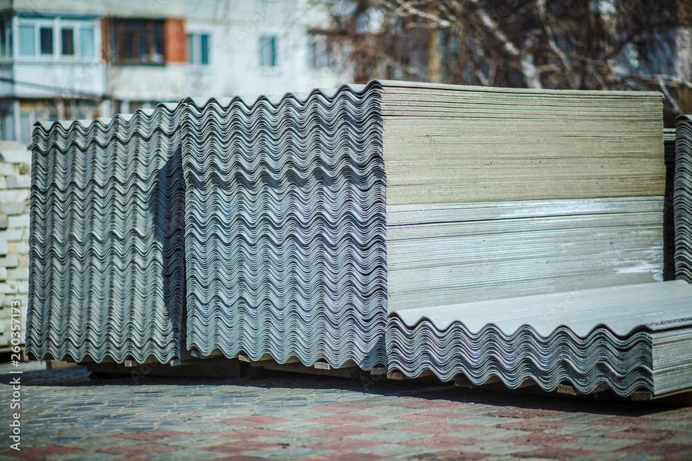 Foto de Stock Asbestos roof. Asbestos cement roofing sheets, corrugated ...