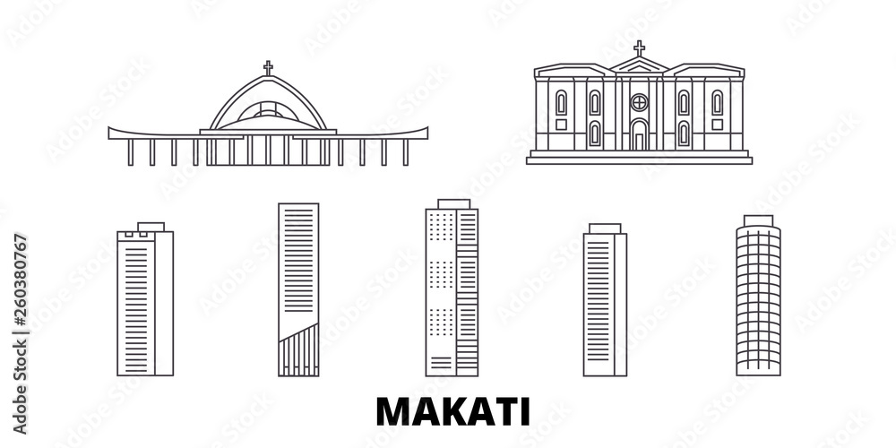 Philippines, Makati flat travel skyline set. Philippines, Makati black ...