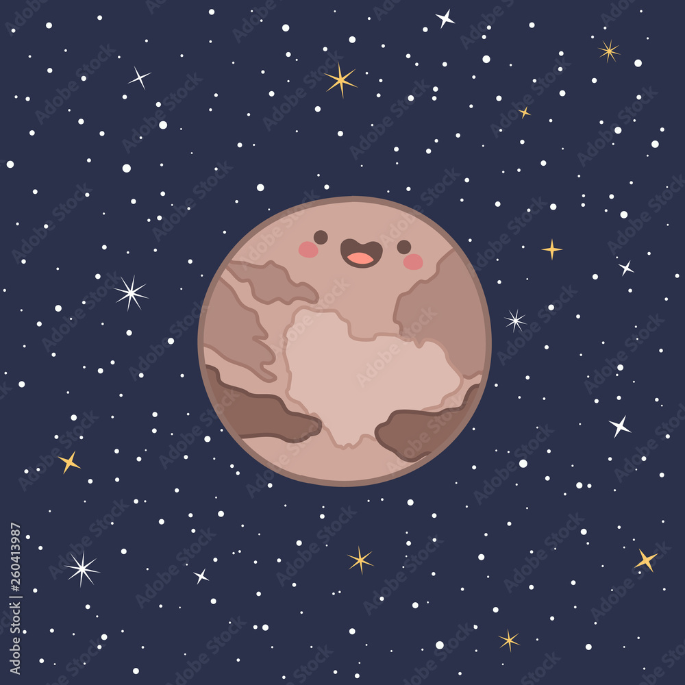 Cute Planet Pluto Solar System with funny smiling face cartoon vector ...