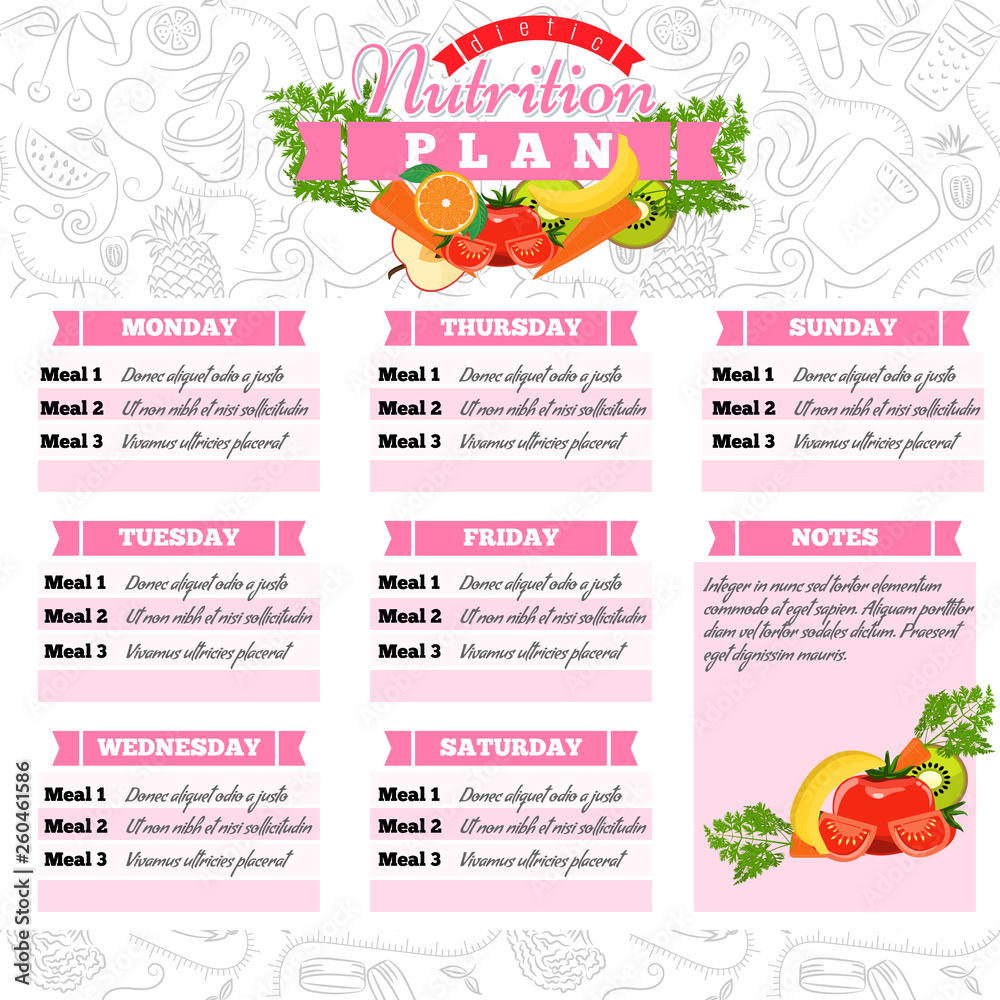 Healthy diet planning. Healthy food and weekly meal plan schedule ...