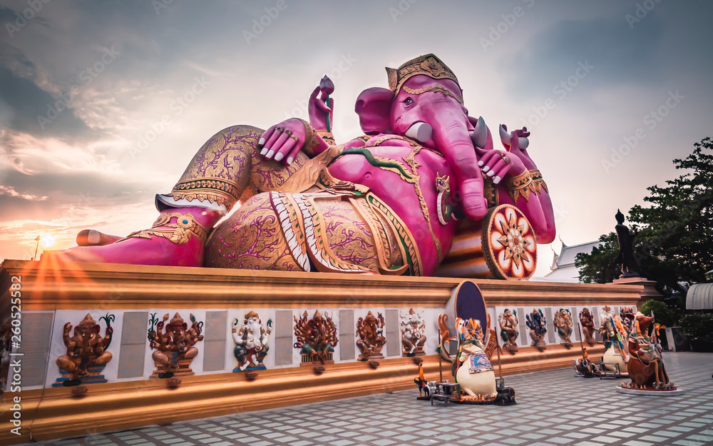 Great pink color elephant head god of Hindu is base on out door in ...