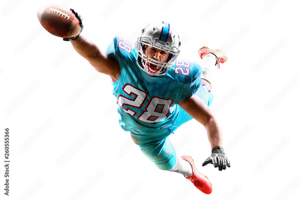 one american football player man studio isolated on white background ...