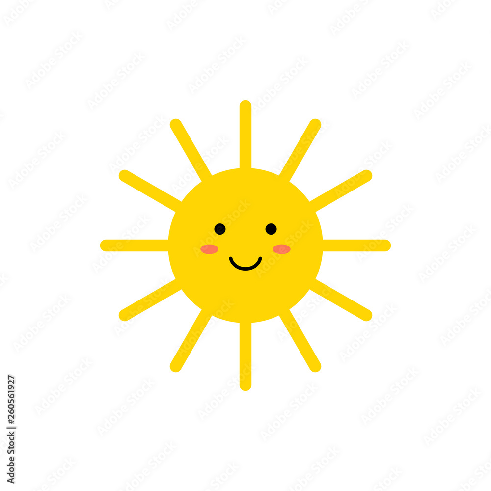 Sun - vector icon. Cute yellow sun with smiling face. Emoji. Summer ...